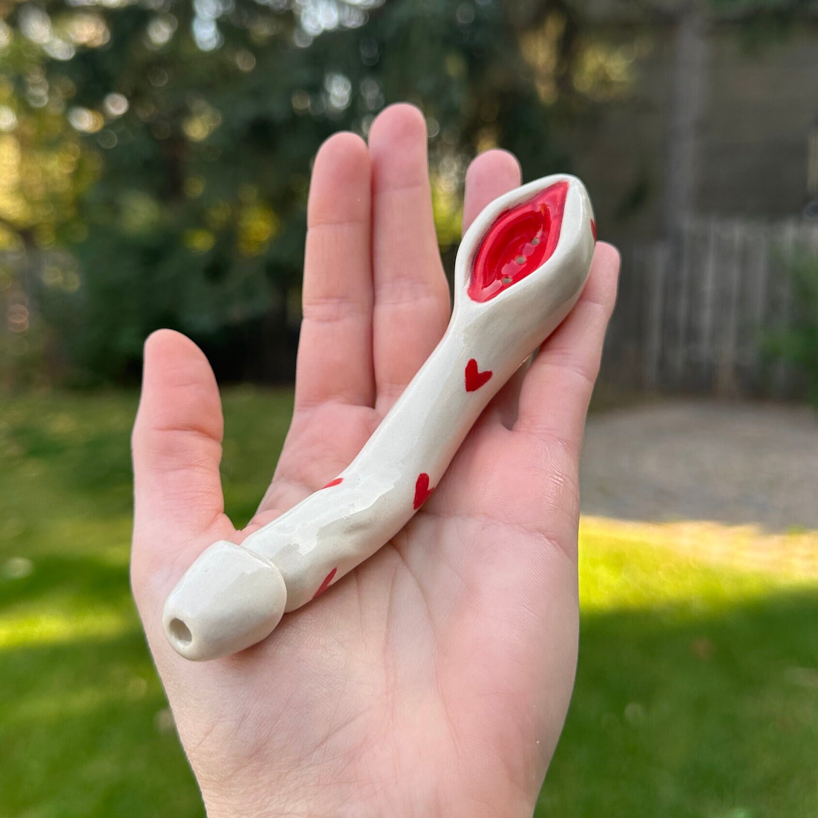 Hand-built Vulva and Penis Sculptured Ceramic Pipe With Red Hearts ...