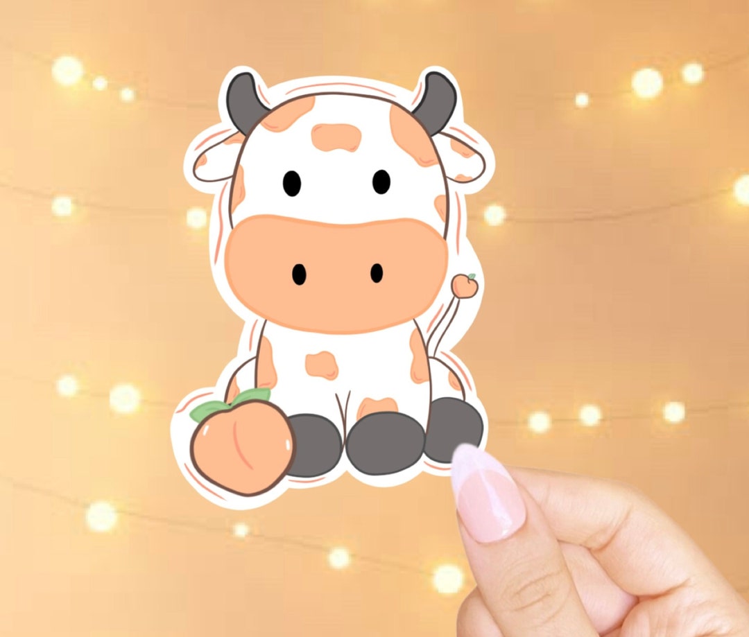 Kawaii Peach Cow Sticker, Cute Farm Animal, Gift Laptop Pink Decal ...