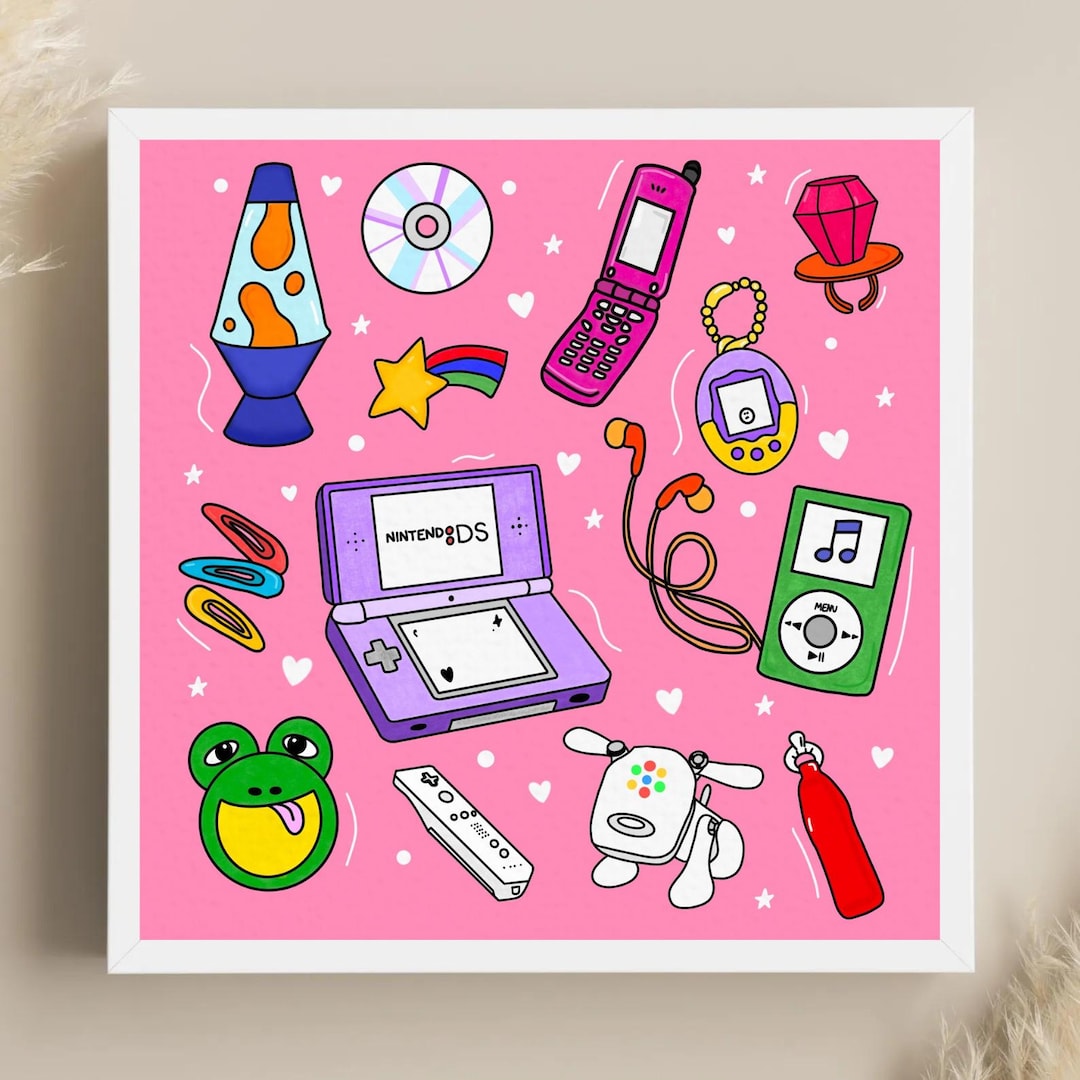 2000s Nostalgia Digital Art Print | Retro Y2K Wall Decor | Cute Pink ...