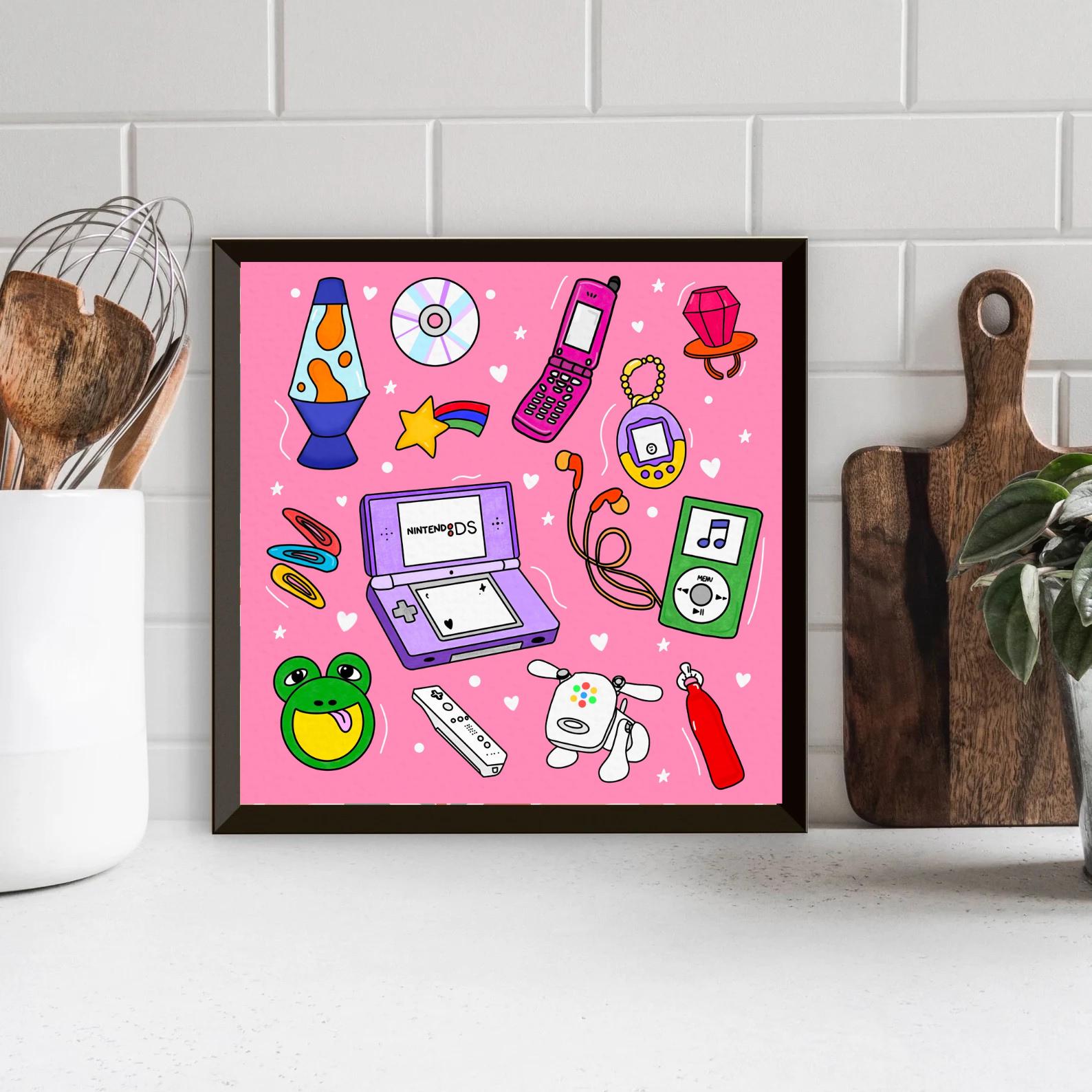 2000s Nostalgia Digital Art Print | Retro Y2K Wall Decor | Cute Pink ...