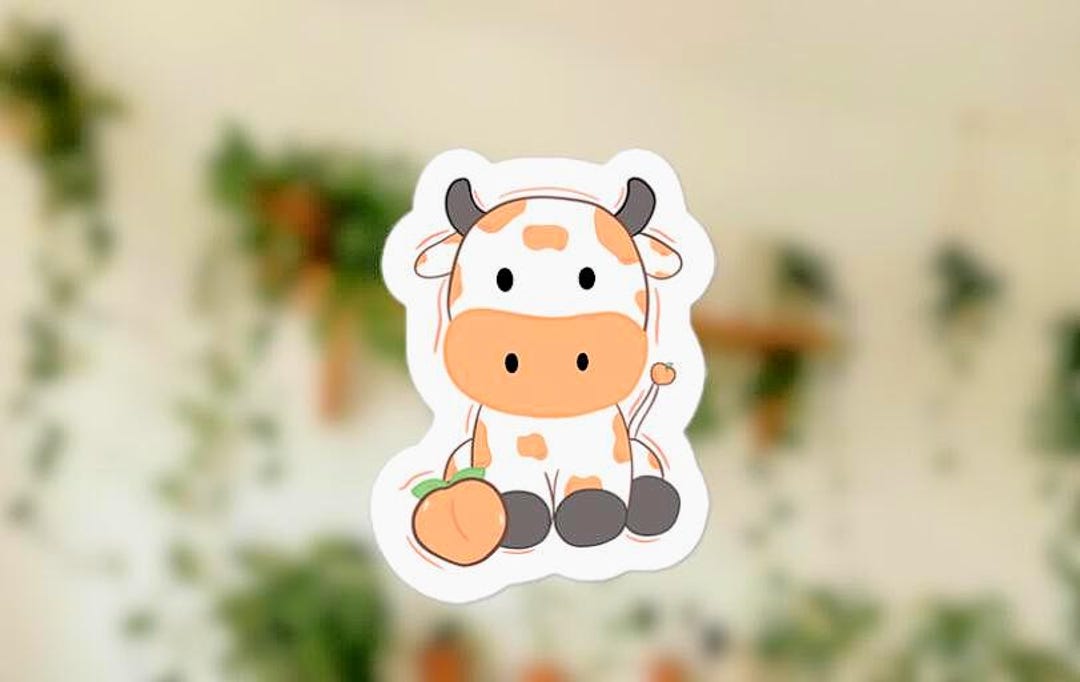 Kawaii Peach Cow Sticker, Cute Farm Animal, Gift Laptop Pink Decal ...