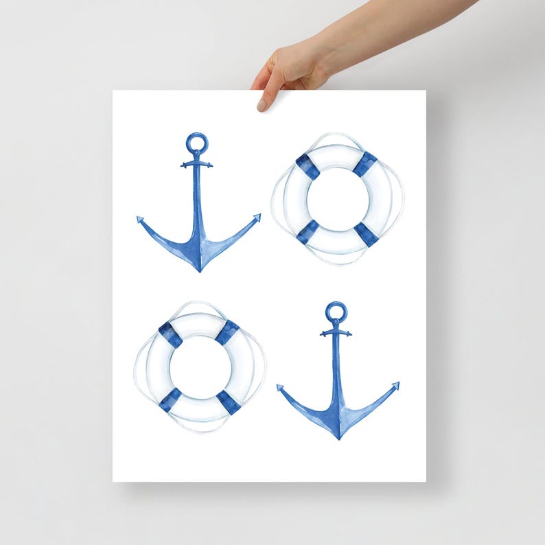 Nautical Poster With Anchor and Life Ring Sail Away Watercolor Art ...
