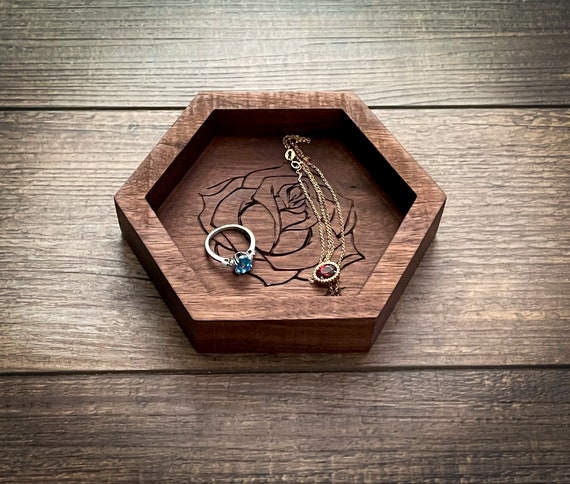 Walnut Hexagon Tray Engraved Ring or Key Tray Anniversary - Etsy