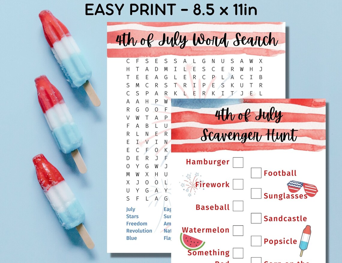 4th of July Printable Games Activity Bundle Instant Download Word ...