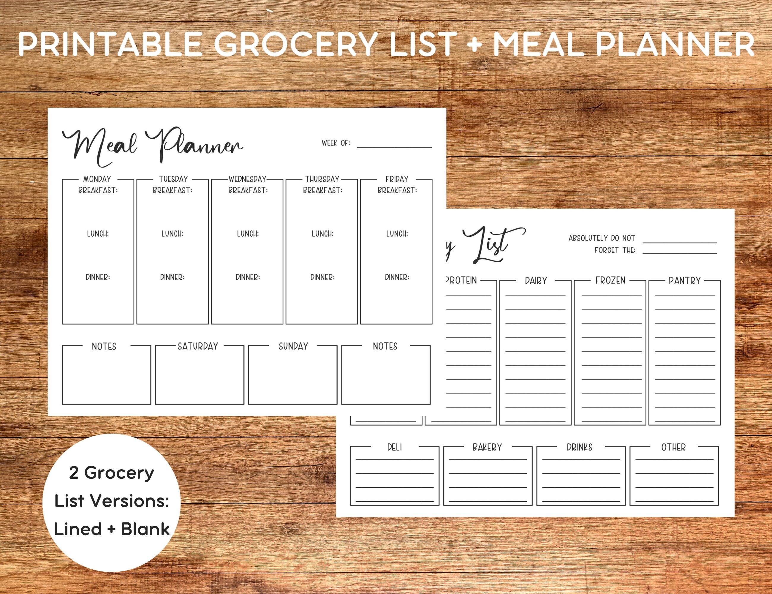 Minimalist Weekly Meal Planner and Grocery Checklist | Printable ...