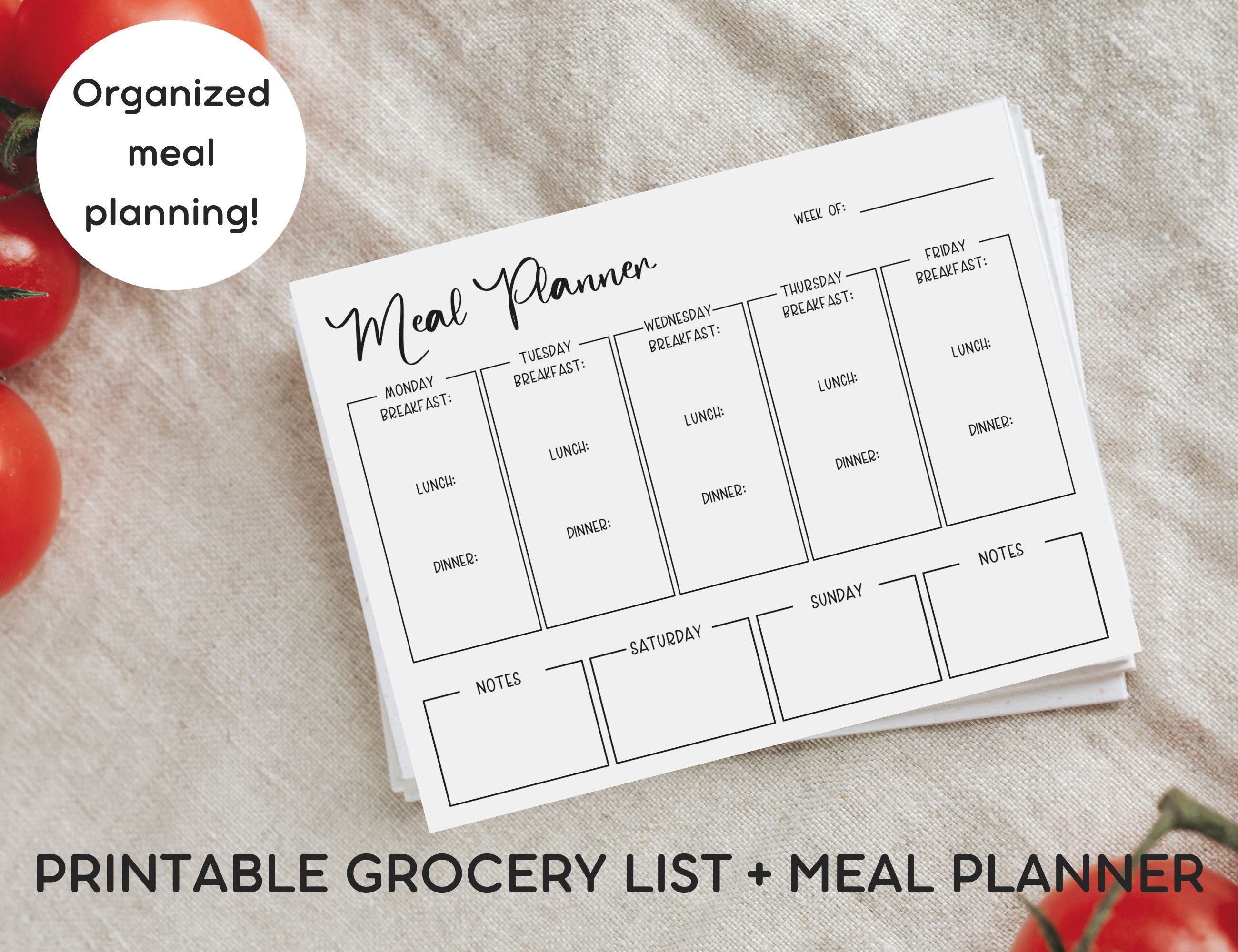 Minimalist Weekly Meal Planner and Grocery Checklist | Printable ...