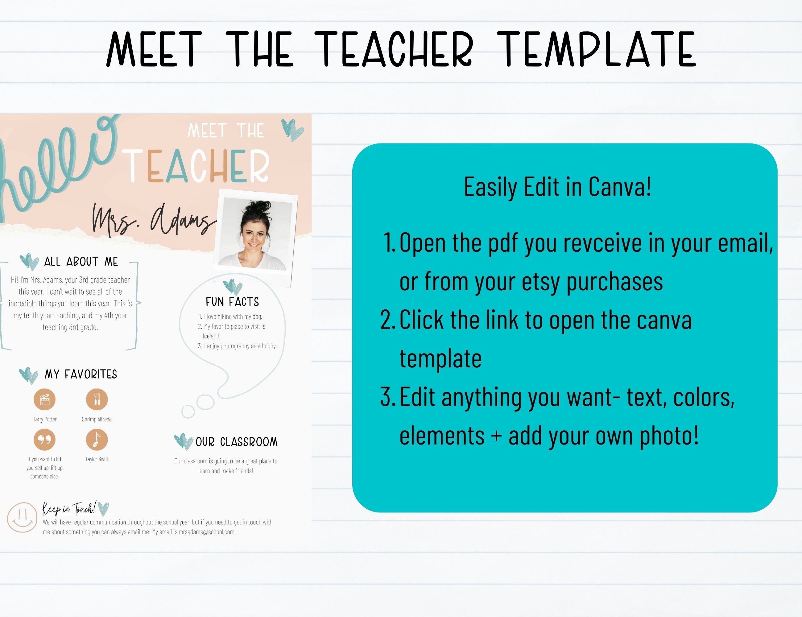 Meet the Teacher Editable Template, Back to School Template, Teacher ...