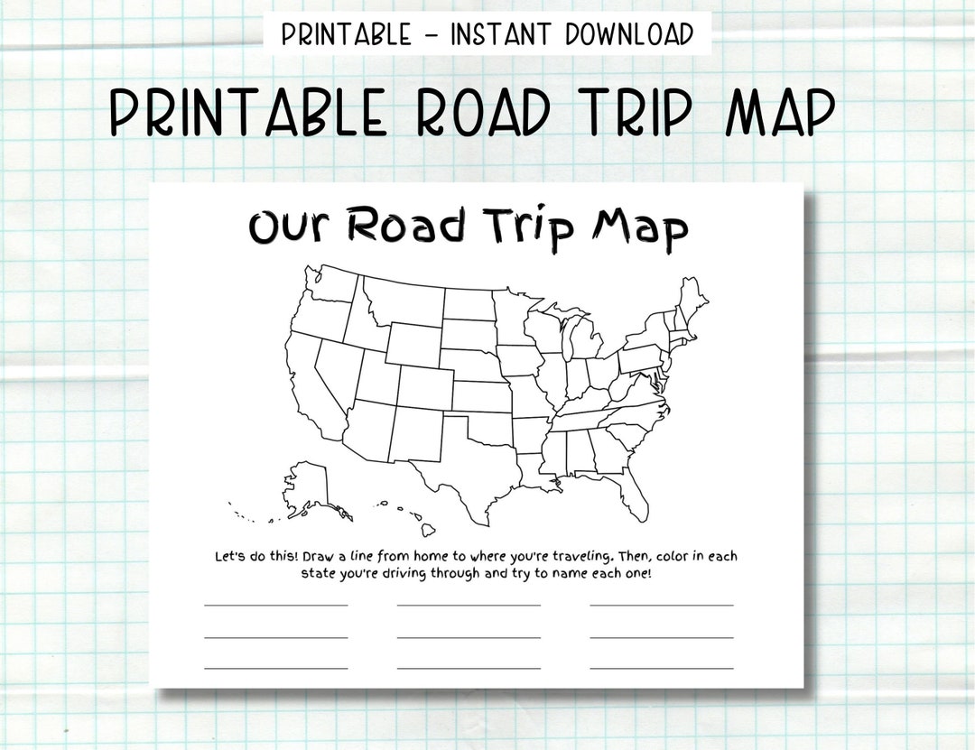 Printable Road Trip Map, Kid's Road Trip Activity, Instant Download ...