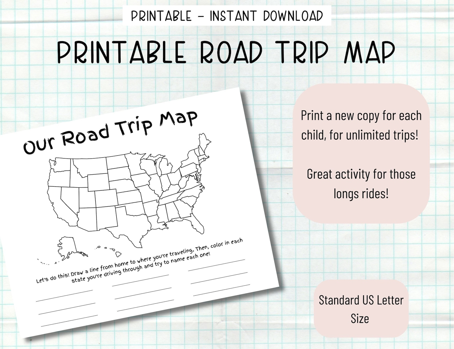 Printable Road Trip Map, Kid's Road Trip Activity, Instant Download ...