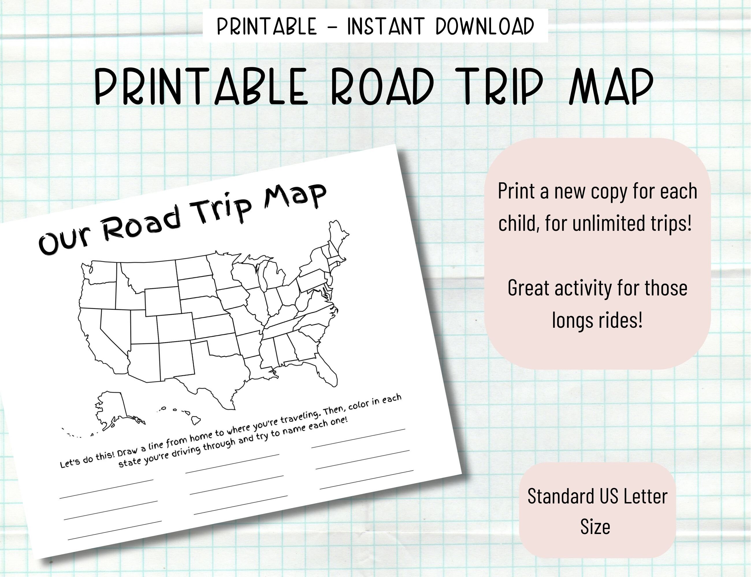 Printable Road Trip Map, Kid's Road Trip Activity, Instant Download ...