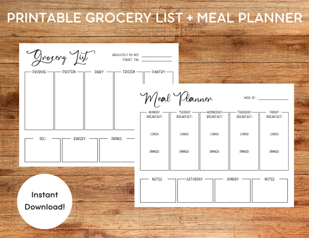 Minimalist Weekly Meal Planner and Grocery Checklist | Printable ...