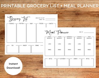Printable Grocery List and Meal Planner Minimalist Weekly Meal Planner ...