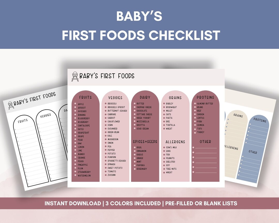 Baby Food Tracker Printable | First Foods Checklist | Baby Led Weaning ...