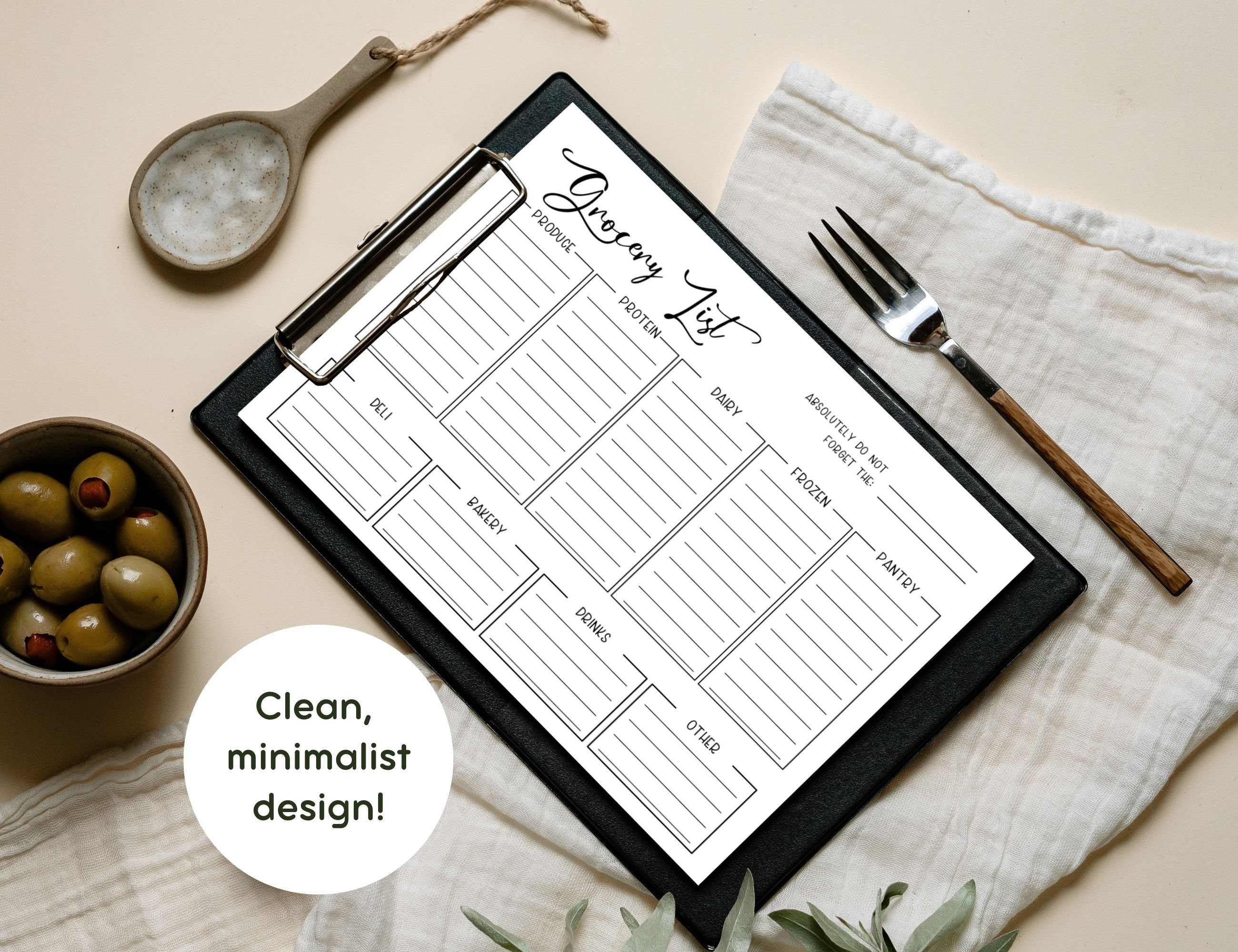 Minimalist Weekly Meal Planner and Grocery Checklist | Printable ...