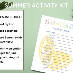 Printable Summer Activity Kit Word Search Word Scramble Calendar ...