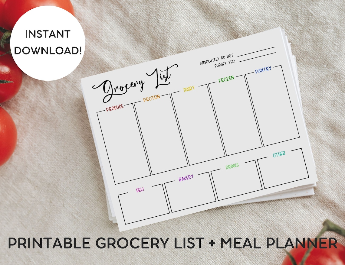 Printable Grocery List and Meal Planner | Minimalist Weekly Meal ...