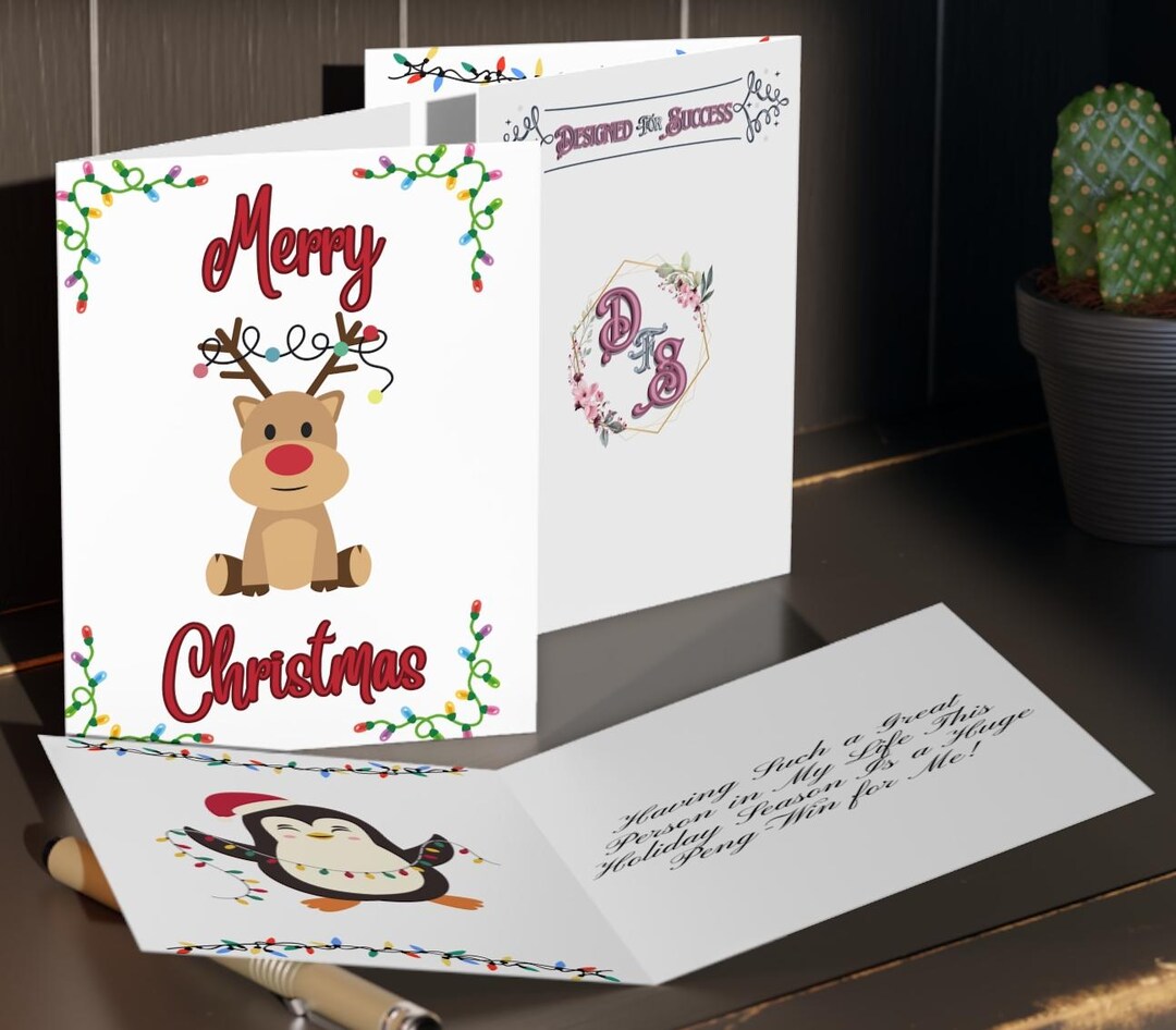 Printable Fun Reindeer and Penguin Holiday Card | Digital Download - Etsy