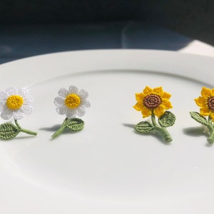 Micro Crochet Daisy Studs Crochet Sunflower Studs Crochet - Etsy
