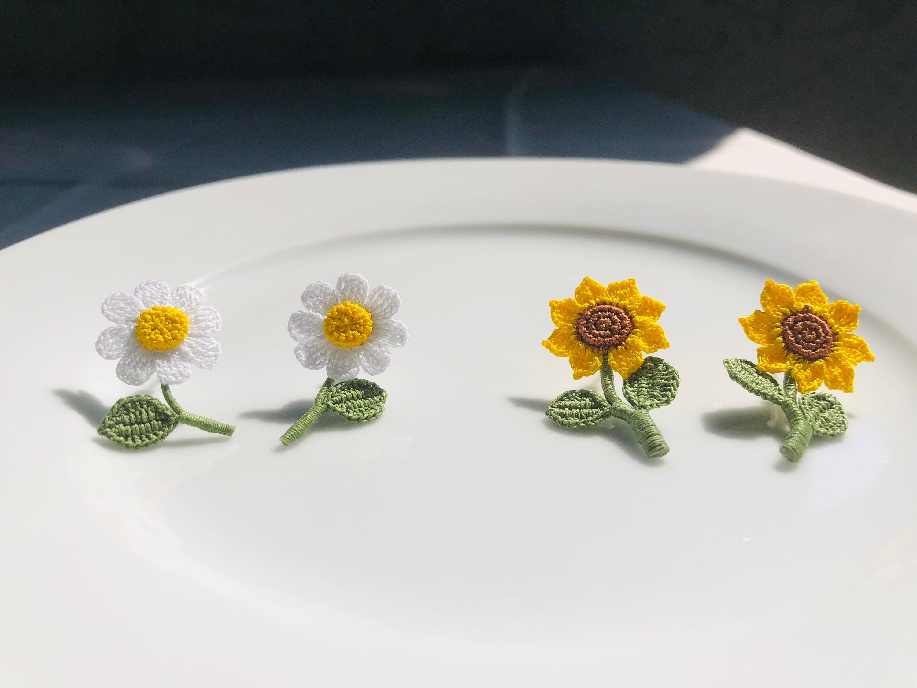 Micro Crochet Daisy Studs Crochet Sunflower Studs Crochet - Etsy