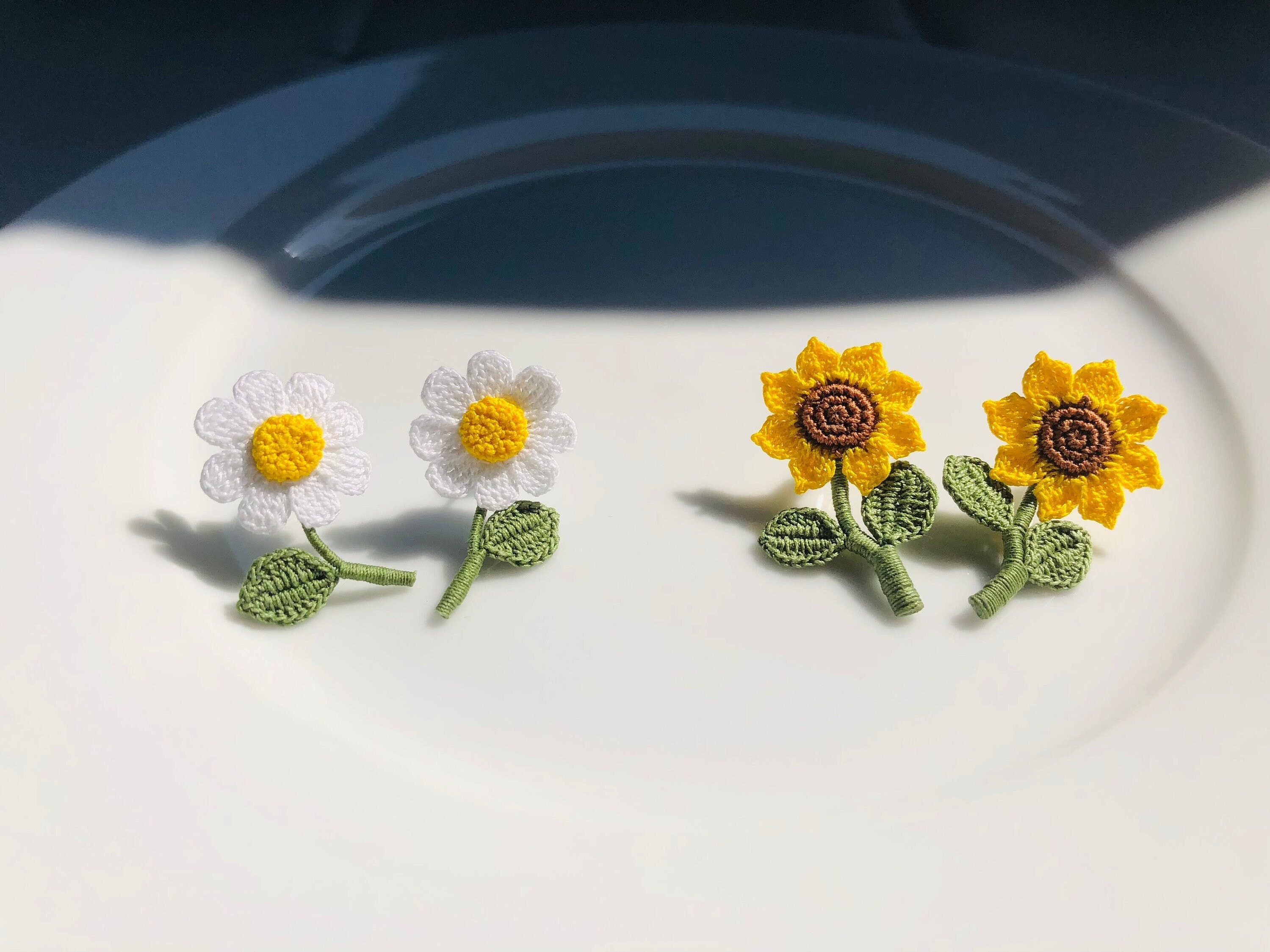 Micro Crochet Daisy Studs Crochet Sunflower Studs Crochet - Etsy