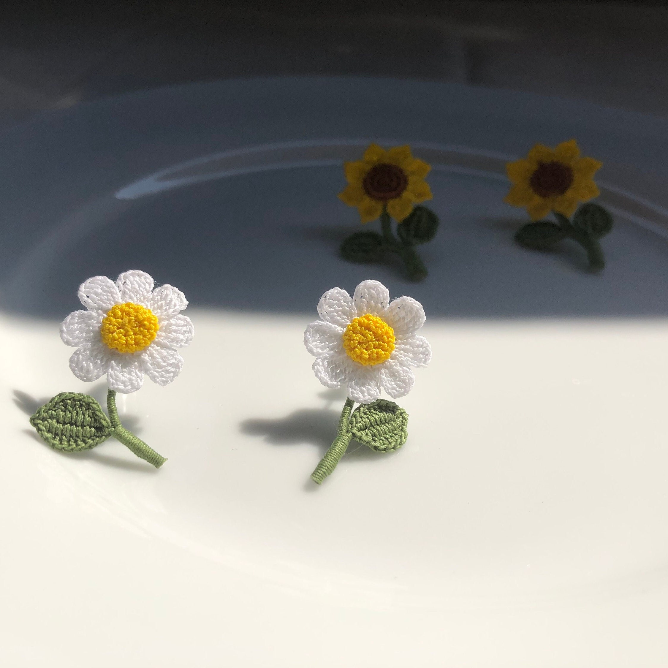 Micro Crochet Daisy Studs Crochet Sunflower Studs Crochet - Etsy