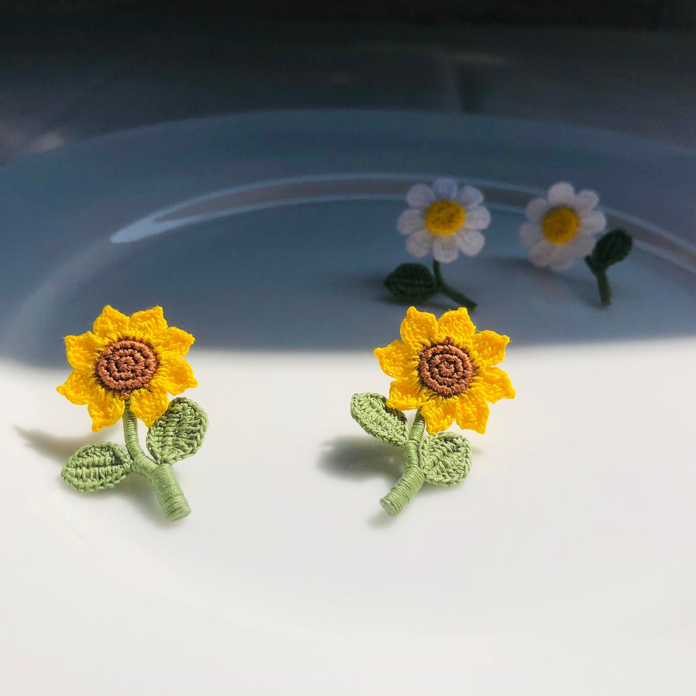 Micro Crochet Daisy Studs Crochet Sunflower Studs Crochet - Etsy