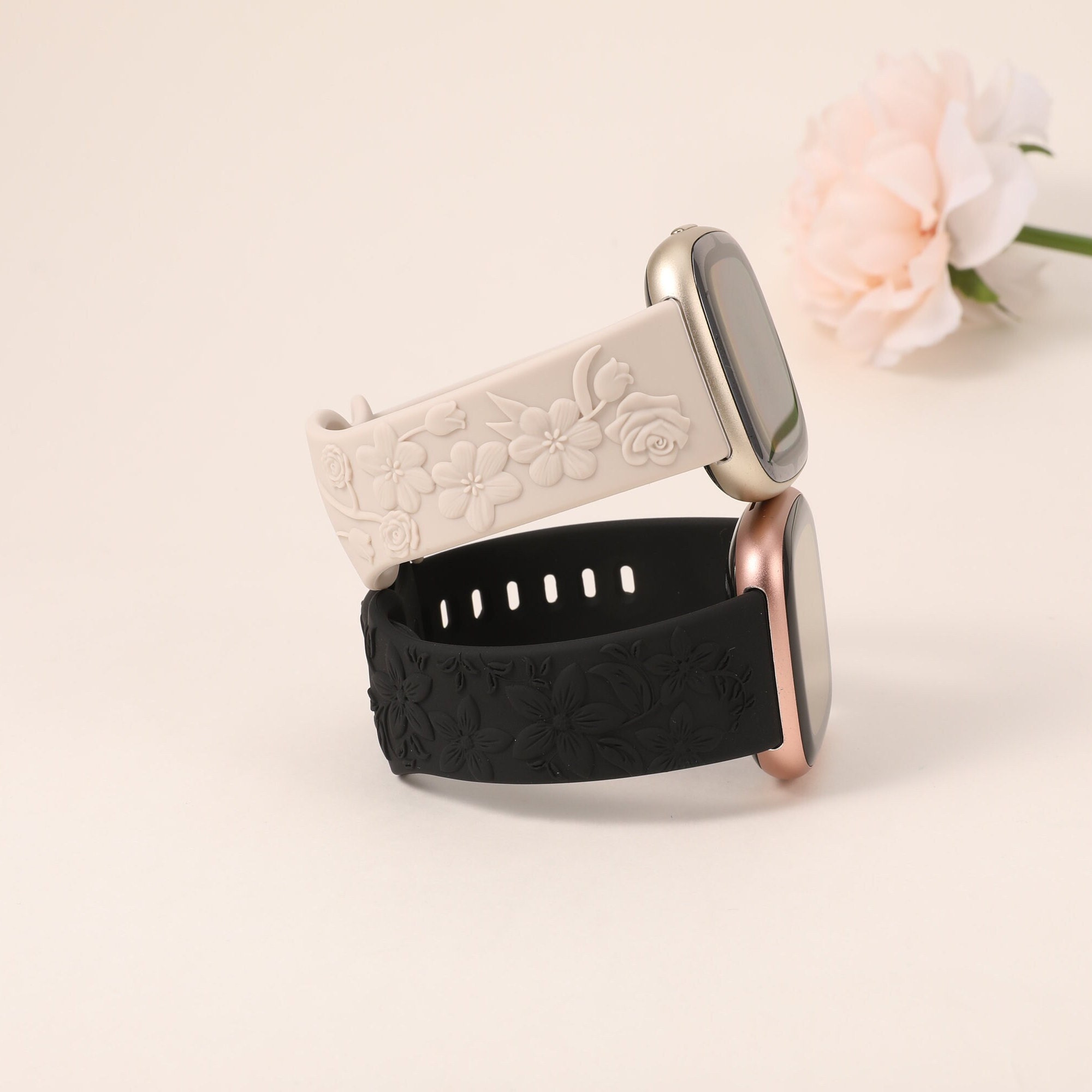 2 Pack Floral Engraved Band for Fitbit Versa 4 Band /versa 3 Band ...