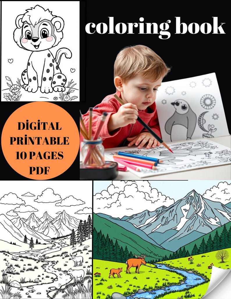 Kids Coloring Book 10 Pages Printable Pdf,printable Coloring. - Etsy