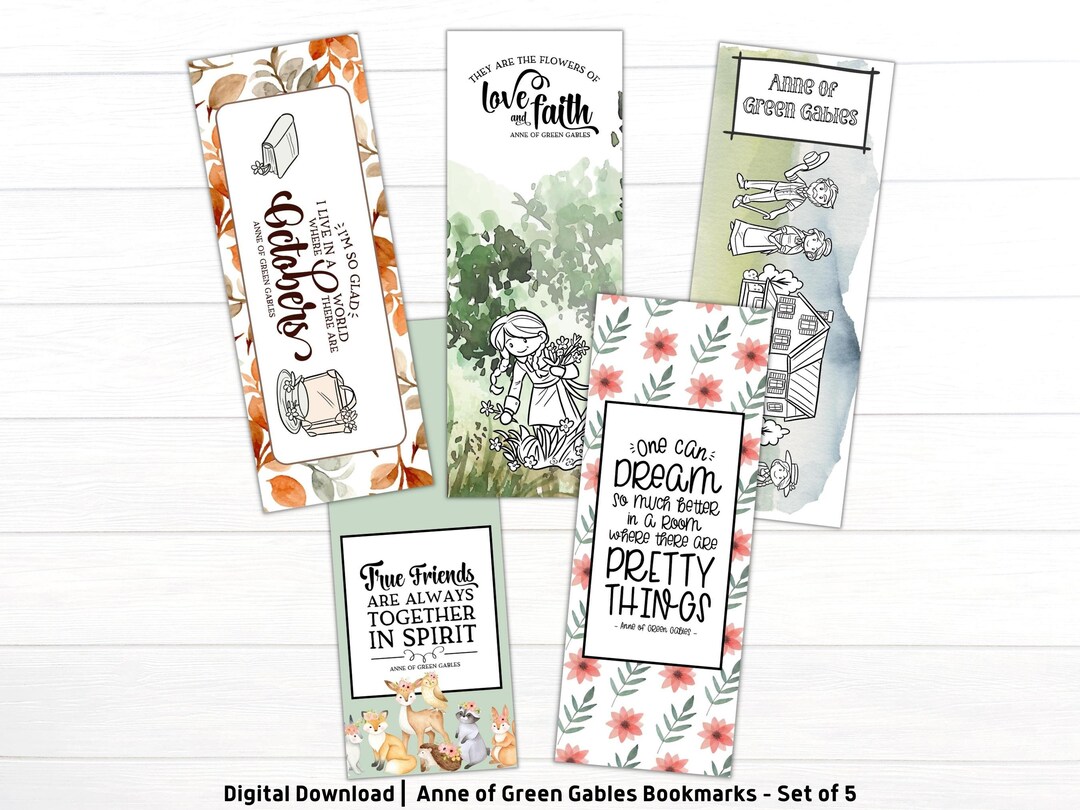 Anne of Green Gables Bookmark Set - 5 Bookmarks With Quotes | Printable ...