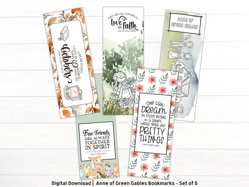 Anne of Green Gables Bookmark Set - 5 Bookmarks With Quotes | Printable ...