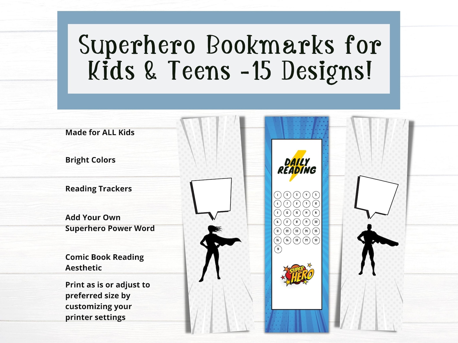 Superhero Bookmark for Kids Printable Bookmarks Bookmark - Etsy