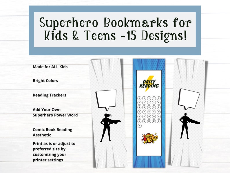 Superhero Bookmark for Kids Printable Bookmarks Bookmark - Etsy
