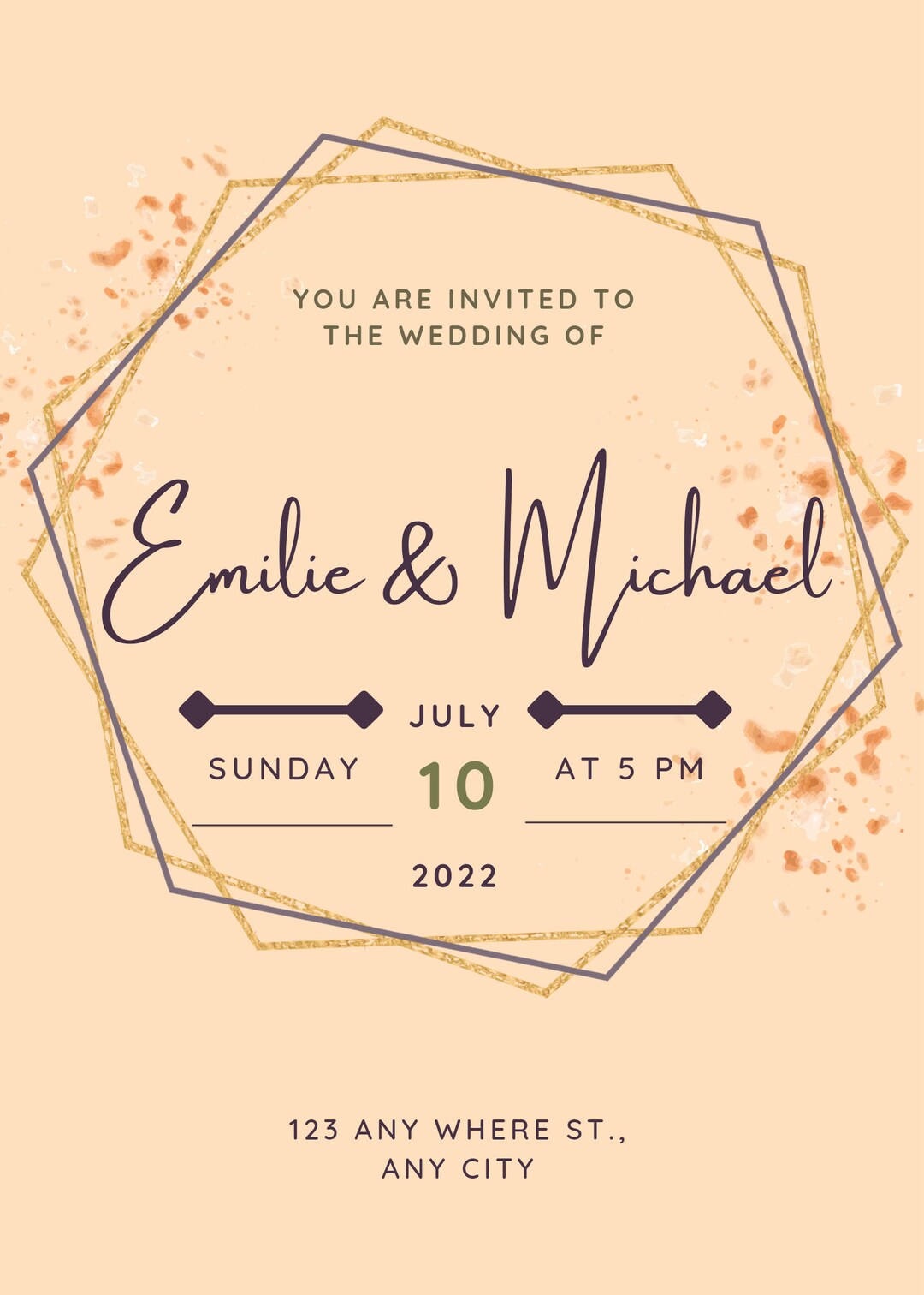 Rustic Rose Gold, Cream, Brown Digital Wedding Invitation and Rsvp Set ...