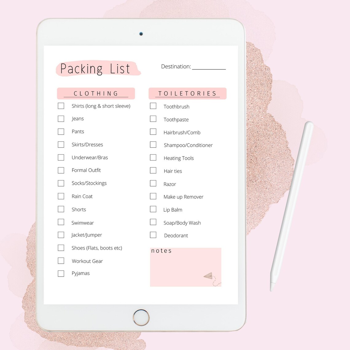Printable Checked Luggage Travel Packing List | Instant Downloadable ...