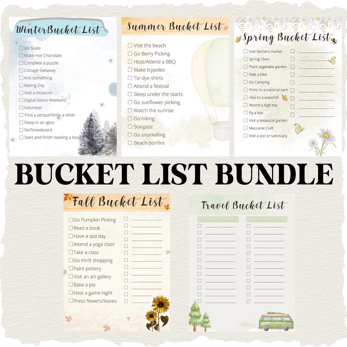 Printable Bucket List Bundle | Summer Bucket List | Winter Bucket List ...