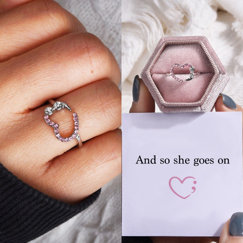 And so She Goes on Heart Semicolon Ring Sterling Silver Ring - Etsy