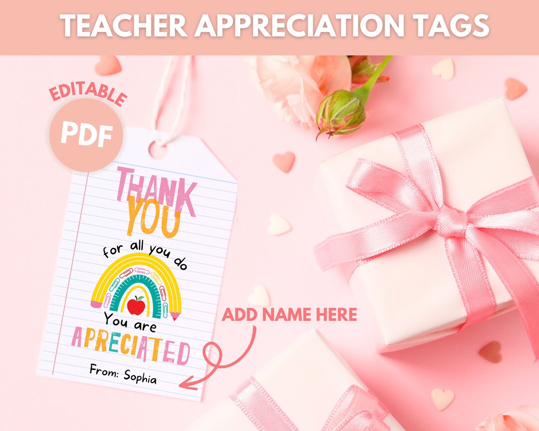 Teacher Appreciation Gift Tag Printable Thank You Teacher Gifts ...