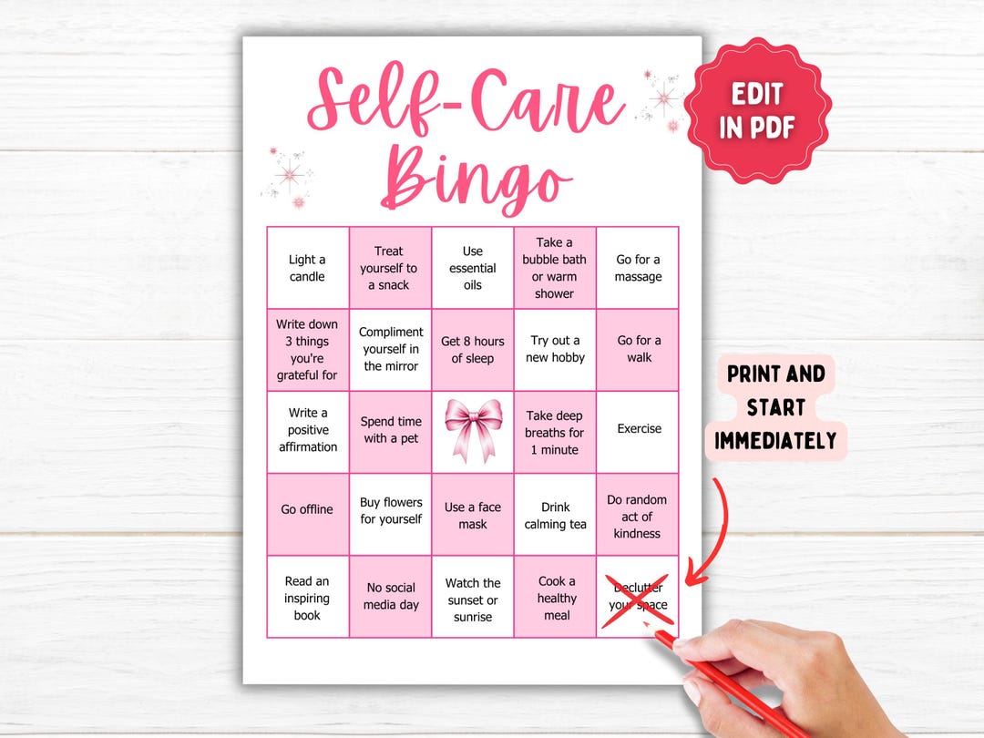 Self Care Bingo Printable Wellness Tracker and Self Care Journal Page ...