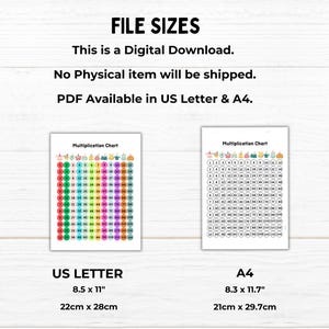 Multiplication Chart Printable for Kids, Colorful & Black White Math ...