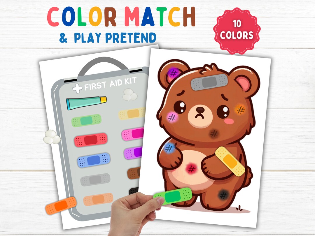 Sick Teddy Color Matching Activity Dramatic Play Pretend First Aid Kit ...
