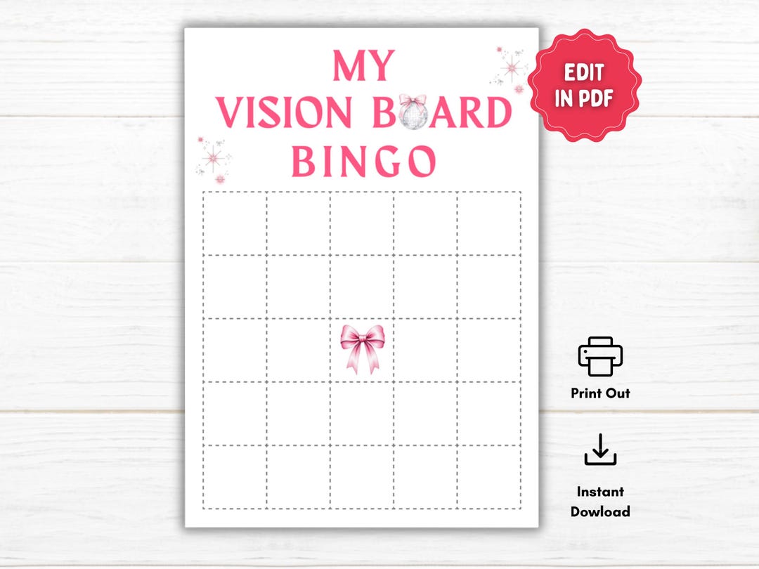 Editable Vision Board Bingo Template PDF, Printable Goal Setting ...