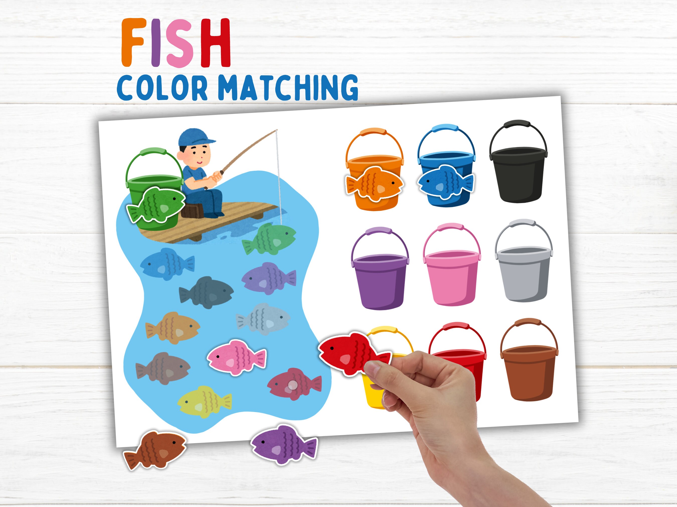 Printable Toddler Color Matching Game Fish Bucket Activity Montessori ...