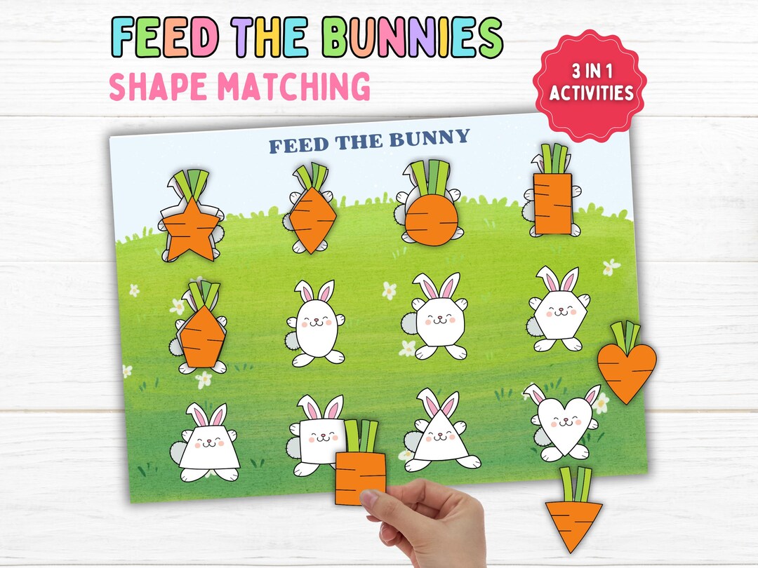 Feed the Bunny Shape Matching Printable Toddler Busy Book, Shadow Match ...