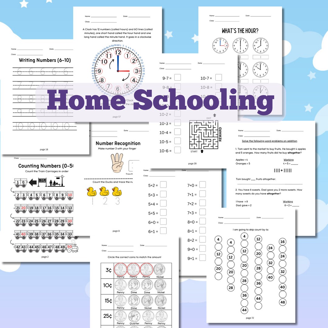 Math Worksheets for First 2nd Grade Learn Counting, Addition, Time ...