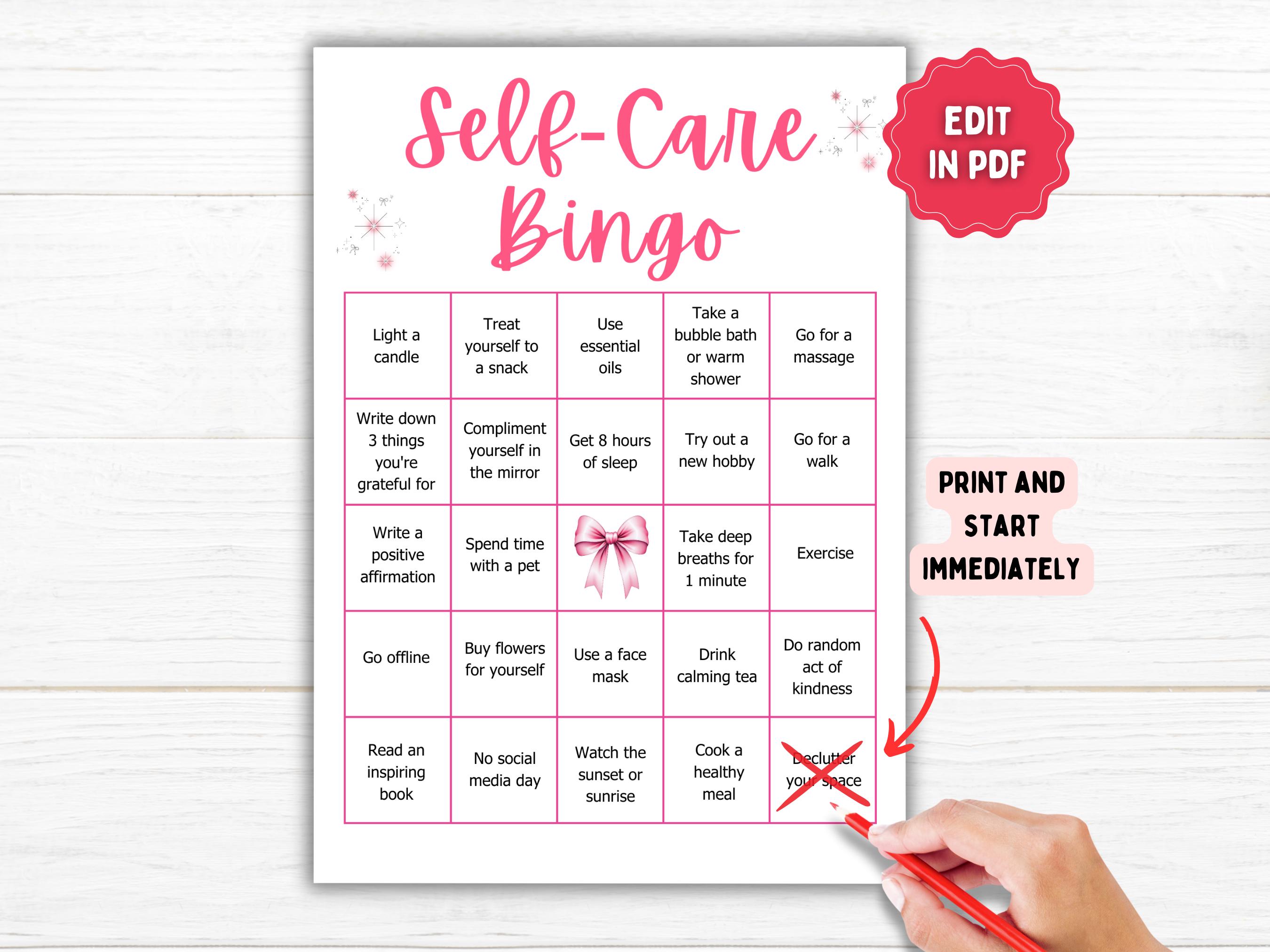 Printable Self-care Bingo Game for Wellness, Mindfulness, Self-love ...
