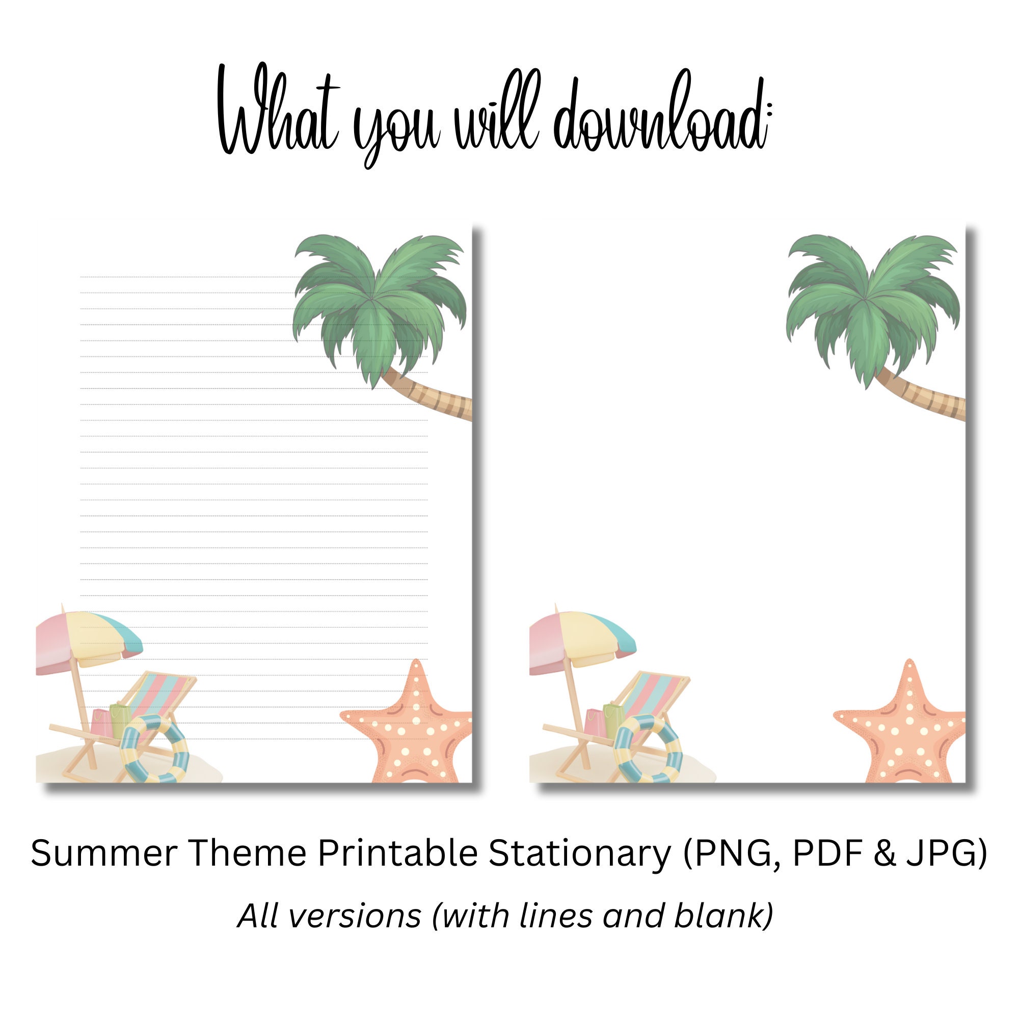 Summer Themed Printable Stationary, Printable Writing Paper, Notepaper ...