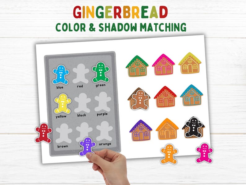 Gingerbread Activity Color Sorting and Shadow Matching for Preschoolers ...
