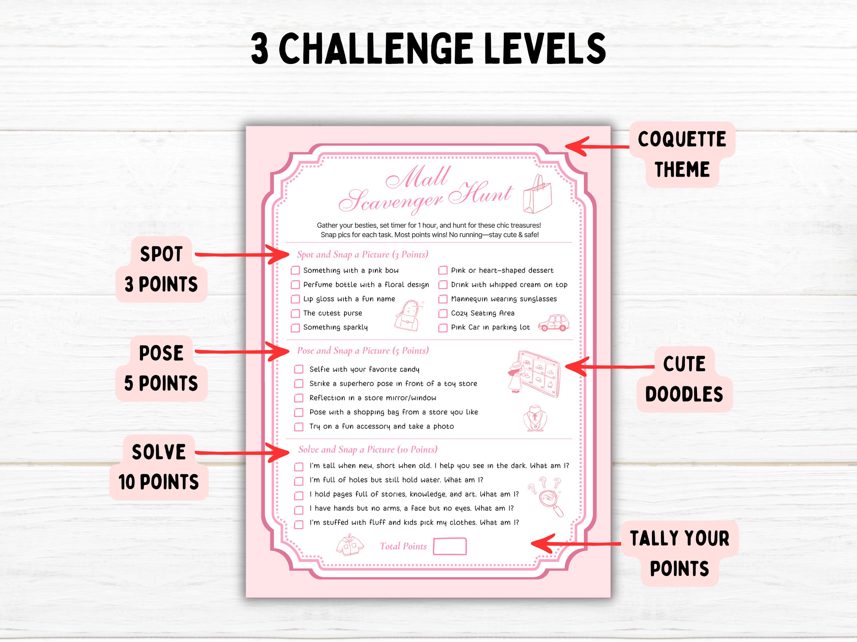Mall Scavenger Hunt Printable Game for Teens & Tweens, Fun Girls’ Day ...