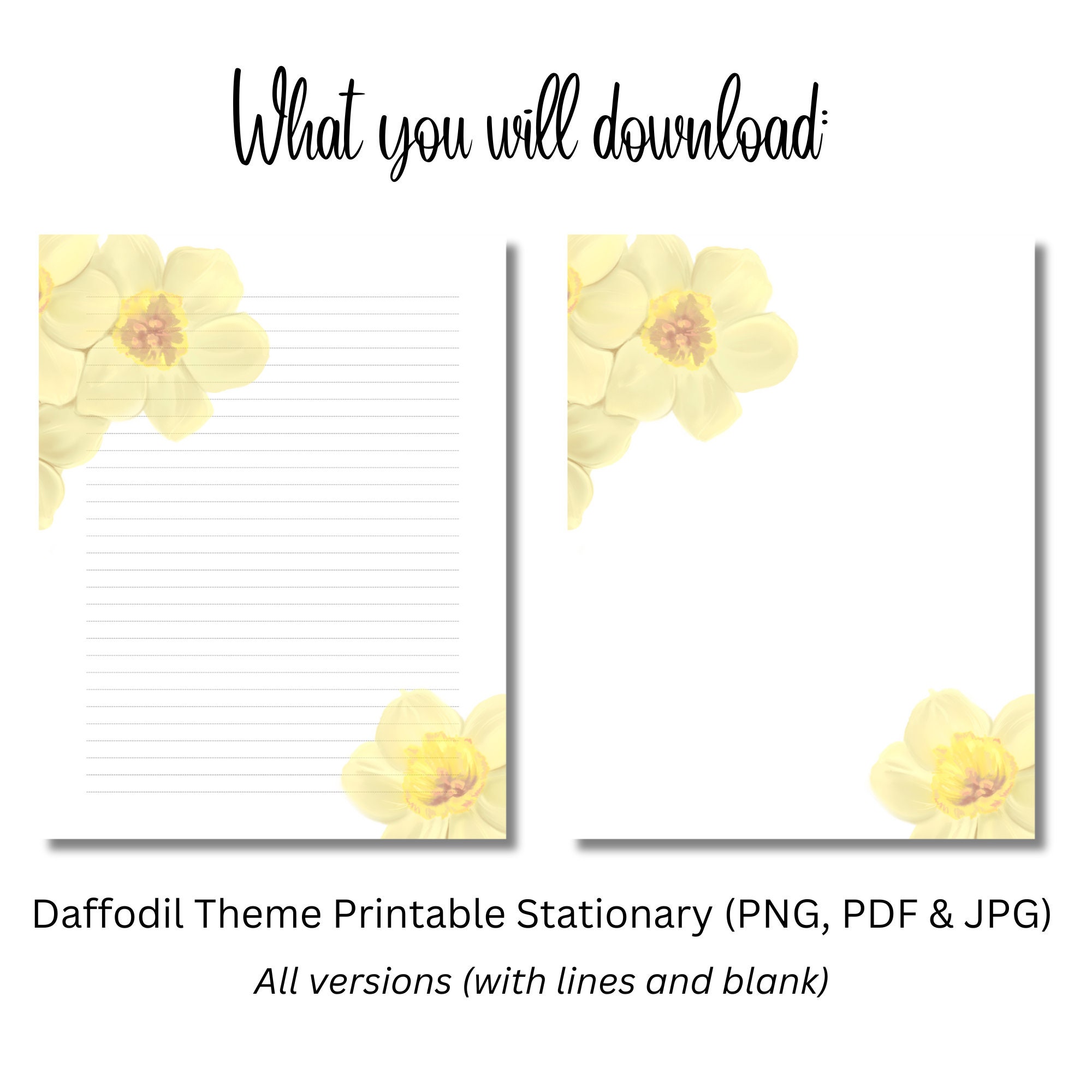 Birth Flower Daffodil Themed Printable Stationary, Printable Writing ...