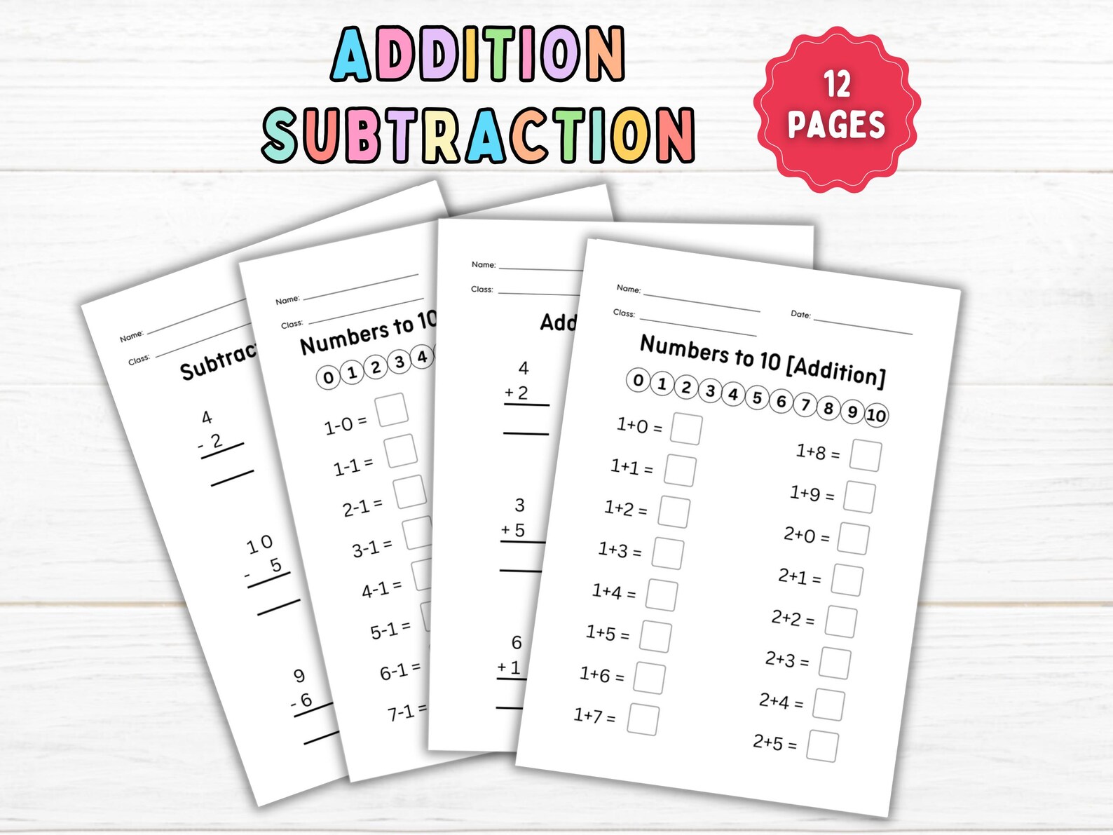 Addition and Subtraction Within 10 Printable Worksheets Fill in the ...